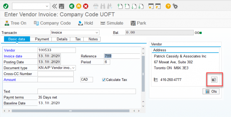 Viewing Vendor Master Records in the MIRO and FB60 Screens - Financial ...