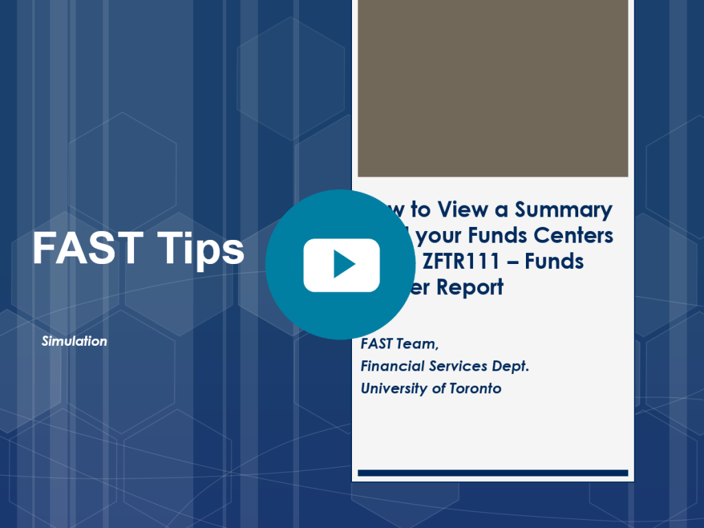 SIMULATION - How to View a Summary of your Funds Centers in the ZFTR111 ...